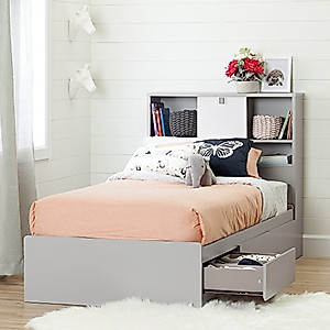 South Shore Mates Bed with 3 Drawers, Twin, Soft Gray