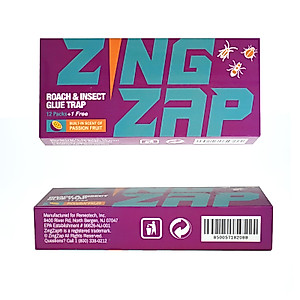 ZingZap Roach Glue Trap Passion Fruit 13-Pack, Capsulated Natural Ingredients Bait, 2X Faster Catch, Sticky Glue Trap for Roaches, Ants, Millipedes, Silverfish & Beetles, Children-&-Pet-Safe