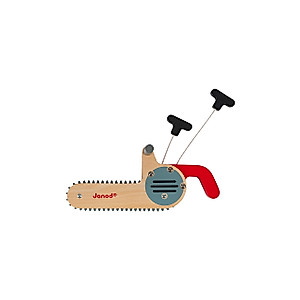 Janod Brico'kids Pretend Play Wooden Chainsaw - Safe Silicone Blade with Sound – Ages 3 Years+ - J06471