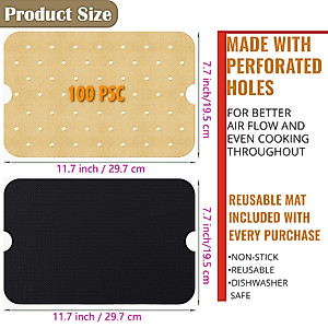 WMKGG Disposable Air Fryer Parchment Paper, 100 PCS Perforated Rectangular Air Fryer Liners for Ninja Foodi XL Smart FG551 6-in-1 Indoor Grill
