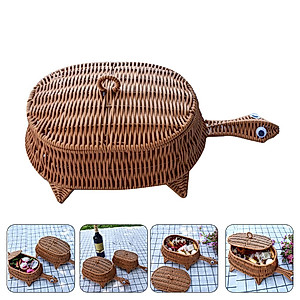 Cabilock Woven Rattan Basket with Lid Decorative Turtle Shaped Basket Fruit Nut Snack Storage Container for Kitchen Coffee Table