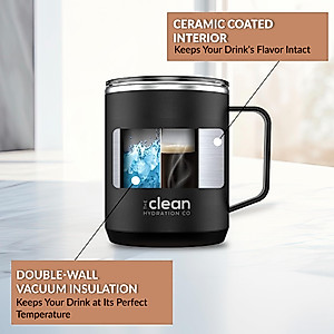 The Clean Hydration Company Coffee Cup Travel Mug Insulated - 12 Oz | Ceramic Lined Tumbler Cup with Lid | Reusable Office Mug | Double Wall Vacuum Eco-Friendly, BPA-Free