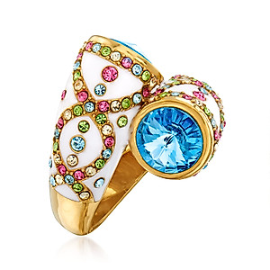 Ross-Simons Multicolored Crystal and Blue Crystal Ring With White Enamel in 18kt Gold Over Sterling. Size 7