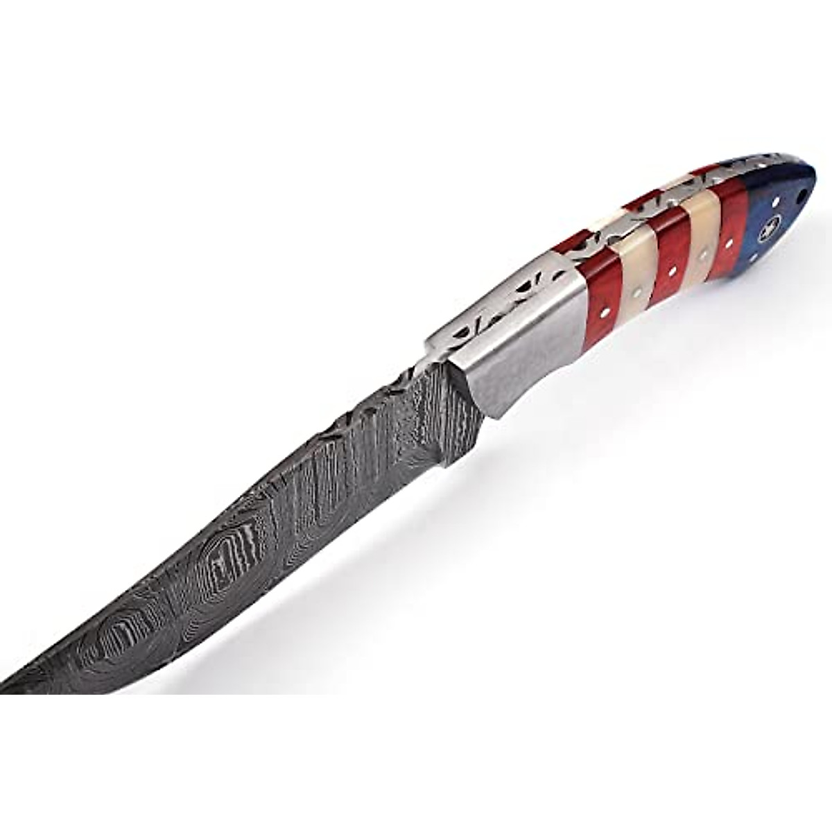 sharp knives Damascus hunting Knife With Leather Sheath- Best Damascus Steel American Flag Hunting Knife 703AF