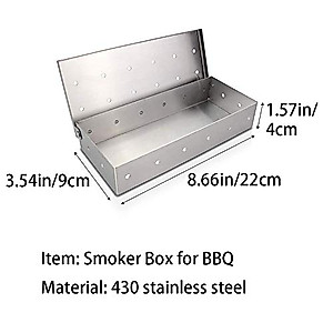 Pellet Grill Smoker Box for BBQ Heavy Duty Sturdy Stainless Steel for Charcoal & Gas Grilling Accessories Wood Chips Meat/Salmon in Barbecue (Round Hole)