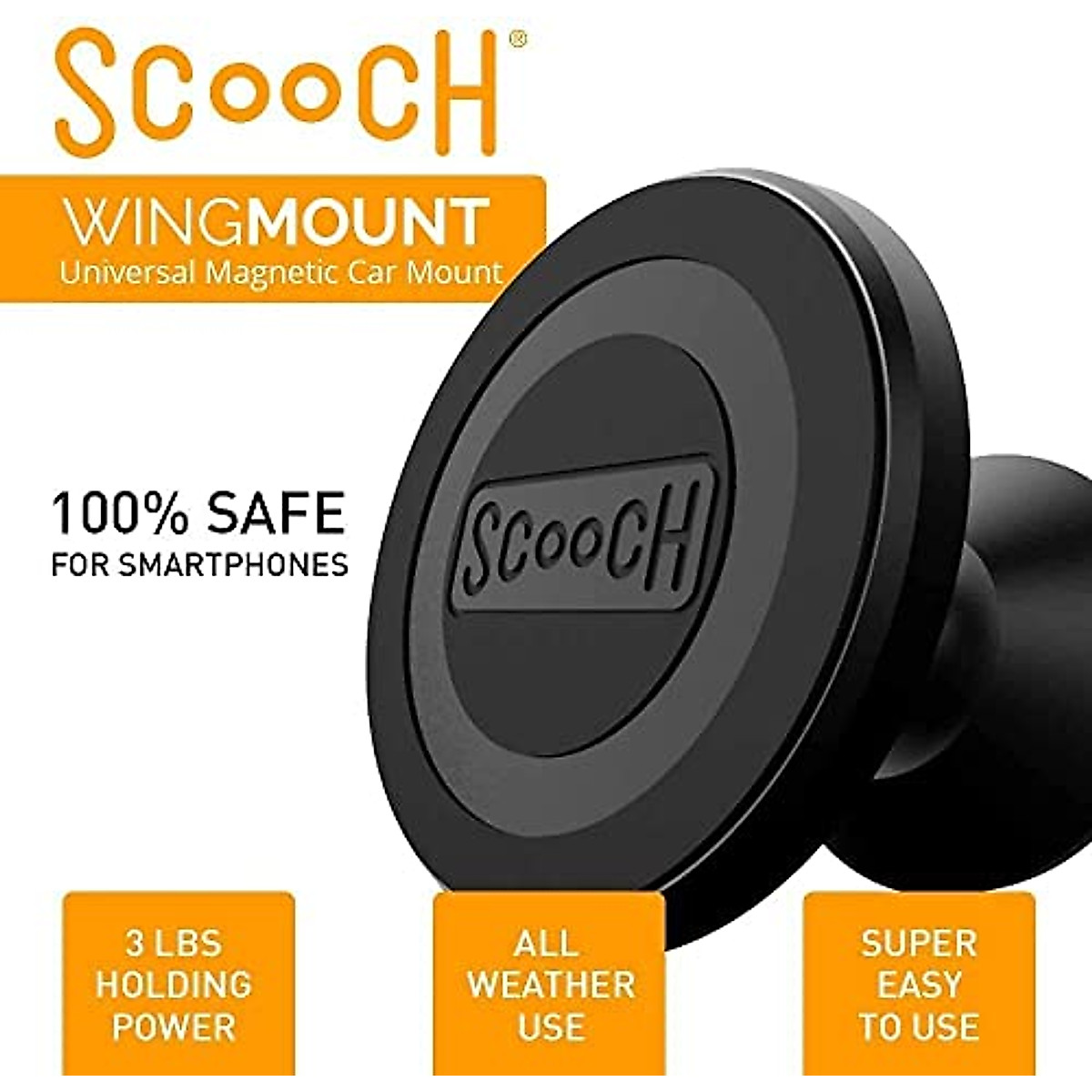 Scooch Magnetic Phone Mount for Car Compatible with Any Smartphone [Wingmount] Strong Magnets, Adjustable Magnetic Phone Holder for Car Dashboard, Works Best Cases (2022 Model)