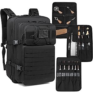 SunForMorning Chef Knife Bag, Tactical Backpack for Chef, Knife Carrying Case with 30+ Pockets for Knives and Culinary Tools, Professional Chef Knife Set Bag Backpack - Bag Only