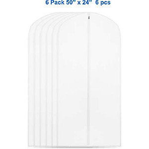 6 Pack - Simplehouseware 50-Inch Translucent Garment Bags with Zipper for Suits, Dresses, Costumes, Uniforms