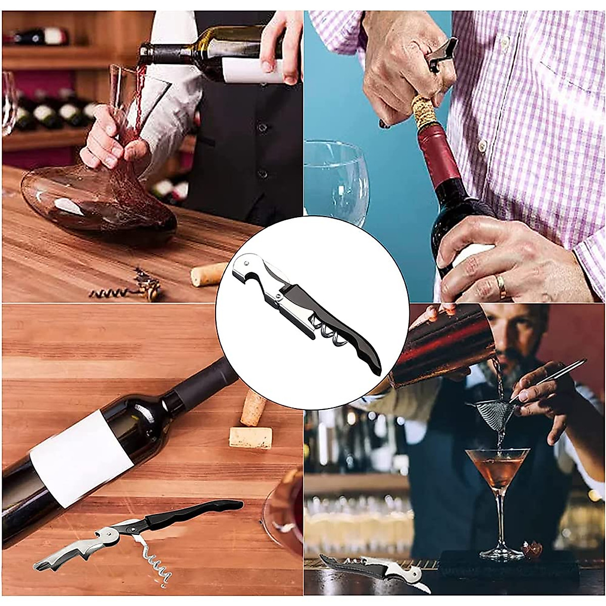 3 in 1 Wine Key, Corkscrew, Bottle Opener, Beer Opener, Wine Key for Bartenders, Corkscrews for Wine Bottles, Waiters Corkscrew and Foil Cutters for Sommeliers, Waiters and Bartenders, Black
