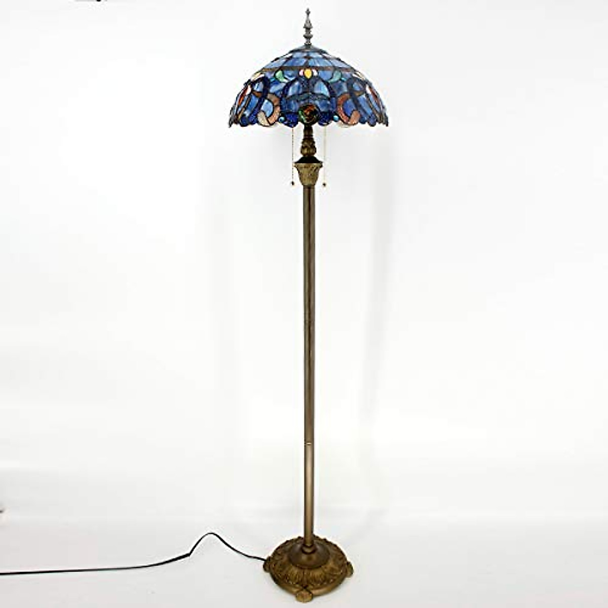 WERFACTORY Tiffany Floor Lamp Blue Purple Cloudy Stained Glass Standing Reading Light 16X16X64 Inches Antique Pole Corner Lamp Decor Bedroom Living Room Home Office S558 Series