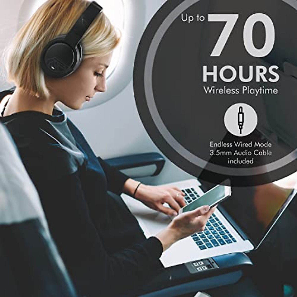 PowerLocus Active Noise Cancelling Headphones, Bluetooth Over-Ear Headphones with Noise Reduction, 70Hrs Playtime, Wireless Headphones, Hi-Fi Deep Bass, Foldable with Microphone for Phones/Laptops/PC