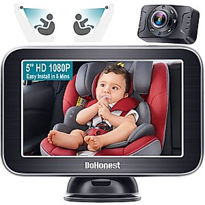 DoHonest Baby Car Mirror HD 1080P 5'' Monitor Infrared Night Vision Back Seat Infant Camera Rear Facing Carseat Wide View S04