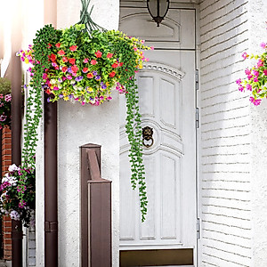 WILLBOND 12 Bundles Faux Flowers Outdoor UV Resistant Faux Plants Shrubs Plastic Rose Flowers Planter Faux Flowers for Home Window Box Kitchen Office Wedding Garden Hanging Decor