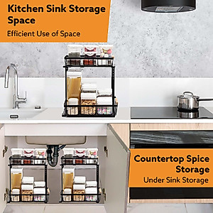 Under Sink Organizers and Storage 2 Pack, 2 Tier Height Adjustable Bathroom Organizers and Storage Sliding Under Kitchen Sink Organizer Pull Out Cabinet Organizer for Kitchen Bathroom Cabinet