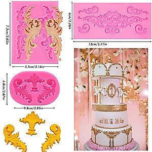 Rainmae 5 Pcs Baroque Style Curlicues Scroll Lace Fondant Silicone Mold, Relief Flower Lace Mould Filigree Mold 3D Sculpted Decoration, Cupcake Topper, Jewelry, Polymer Clay, Crafting Projects