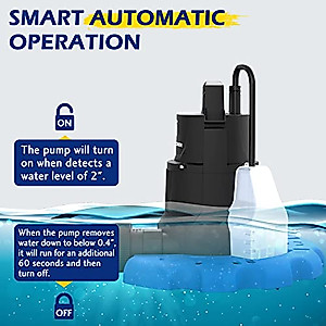 FLUENTPOWER Automatic Pool Cover Pump, 1/4 HP 2310GPH Submersible Water Removal Pump, with Check Valve Adapter, for Swimming Pool, Hot Tub, Boat Covers, Water Beds, Rooftop, Shallow Pit Water