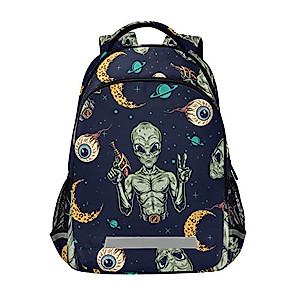NFMILI Cartoon Alien Element Kids Backpack Lightweight Middle School Elementary Bookbags for Boys Girls School Bag with Chest Strap 11.6 X 6.9 X 16.7 in