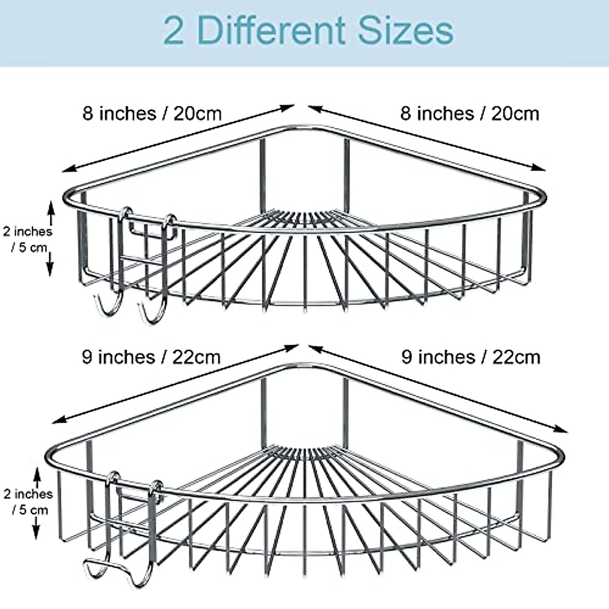 STARICH Shower Shelf for inside Shower, Shower Shelf Corner, Shower Corner Caddy, Adhesive Shower Caddy, Shower Wall Caddy, Stainless Steel Shower Caddy Suction No Drill Bathroom Storage 2 Pack Silver