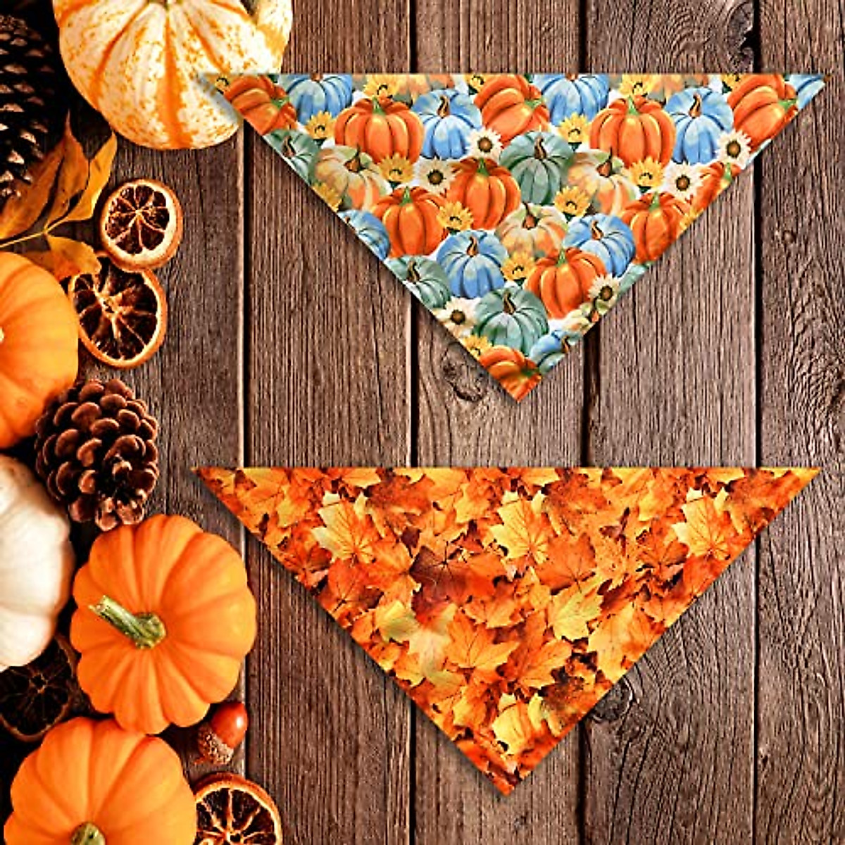 Fall Dog Cat Bandana, Thanksgiving Harvest Pumpkin and Maple Pattern for Large Medium Small Puppies Pets