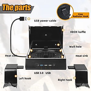 Raryars Wall Mount Cooling Fan for Xbox Series X with High Speed Low Noise Fan and 3 USB Port Xbox Series X Wall Mount Kit with Controller Holder & Headphone Hanger Touch Switch Holder Bundle
