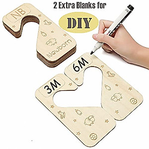 Dabancy Baby Closet Dividers - Set of 10 from Newborn to Toddler and 2 Blanks with Colored Box,Wooden Nursery Closet Dividers for Baby Clothes- [Wood]