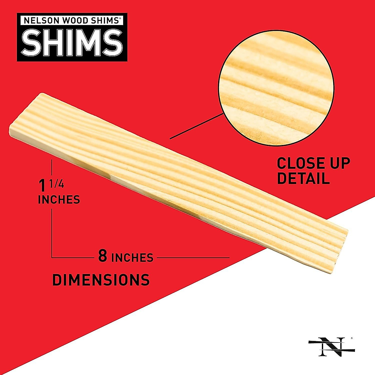 Nelson Wood Shims 8" 12 Pack - Kiln Dried Wood - Set of 2 (Total 24 Shims)