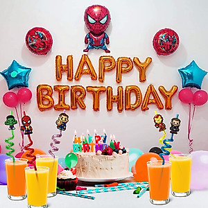 32Pcs Superhero Straws for Avenger Party Favor - 32Pcs Reusable Drinking Straws with 8 designs+36 Stickers+2 Brushes. Perfect For Superhero Party Supplies, Great for Avenger Themed Party