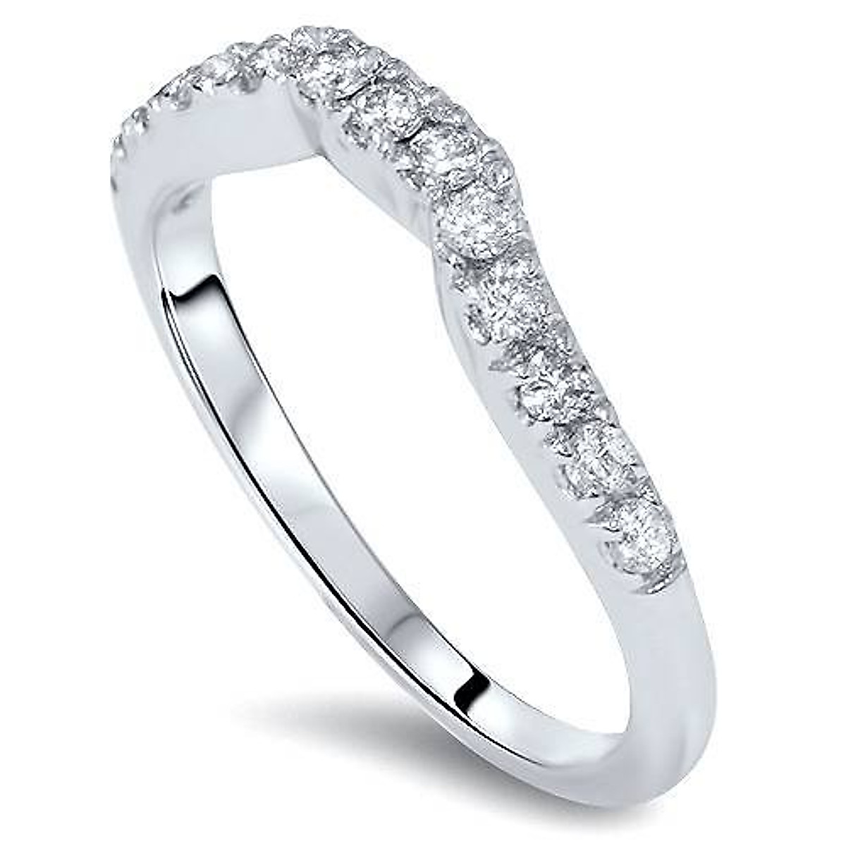 P3 POMPEII3 14K White Gold 3/8ct Diamond Wedding Anniversary Curved Guard Ring - Size 5.5