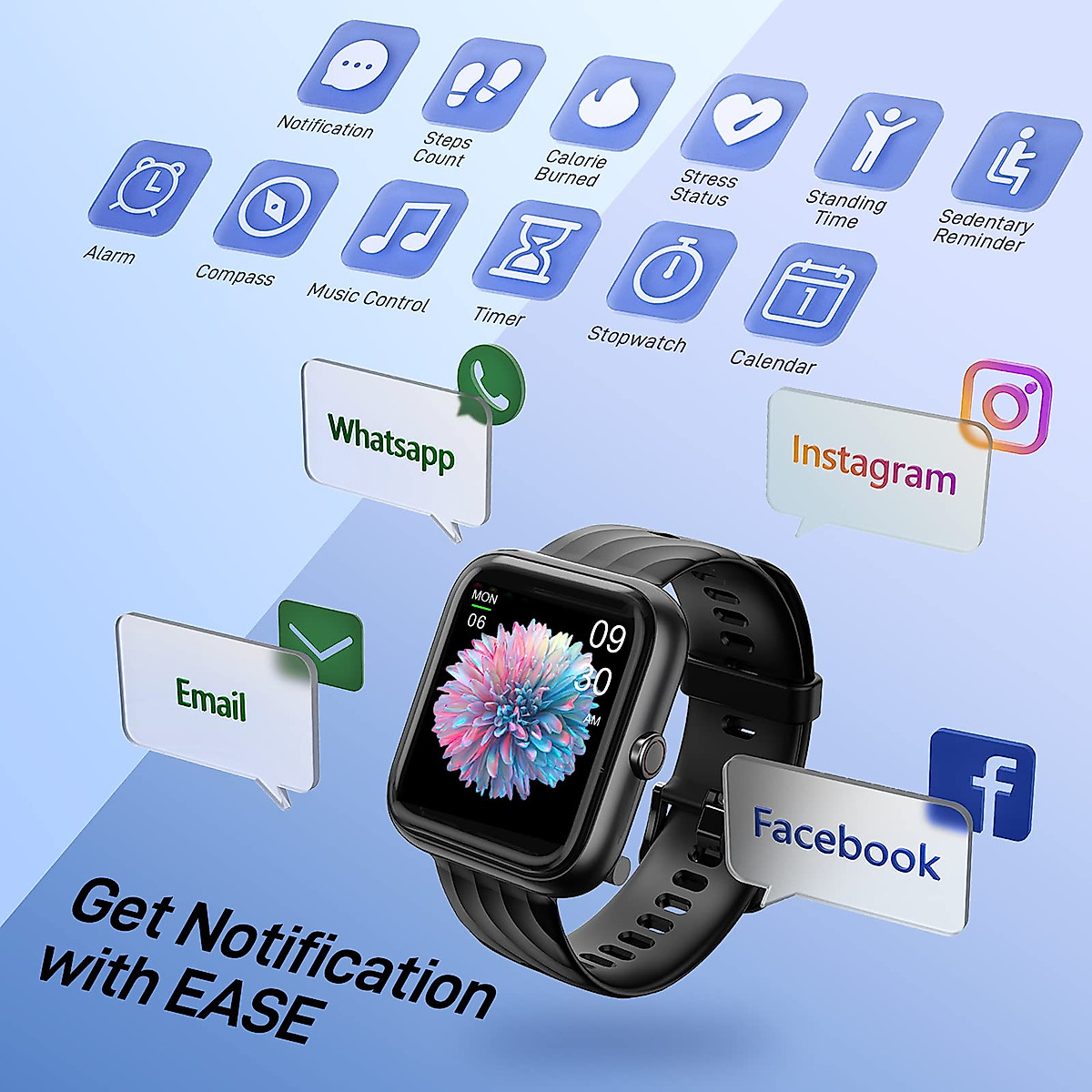 Smart Watch, 1.5 Inch HD Touch Screen Fitness Watch，18 Sport Modes IP68 Waterproof Fitness Tracker with Heart Rate Tracker Blood Oxygen Sleep Monitor, for iPhone Android Men Women