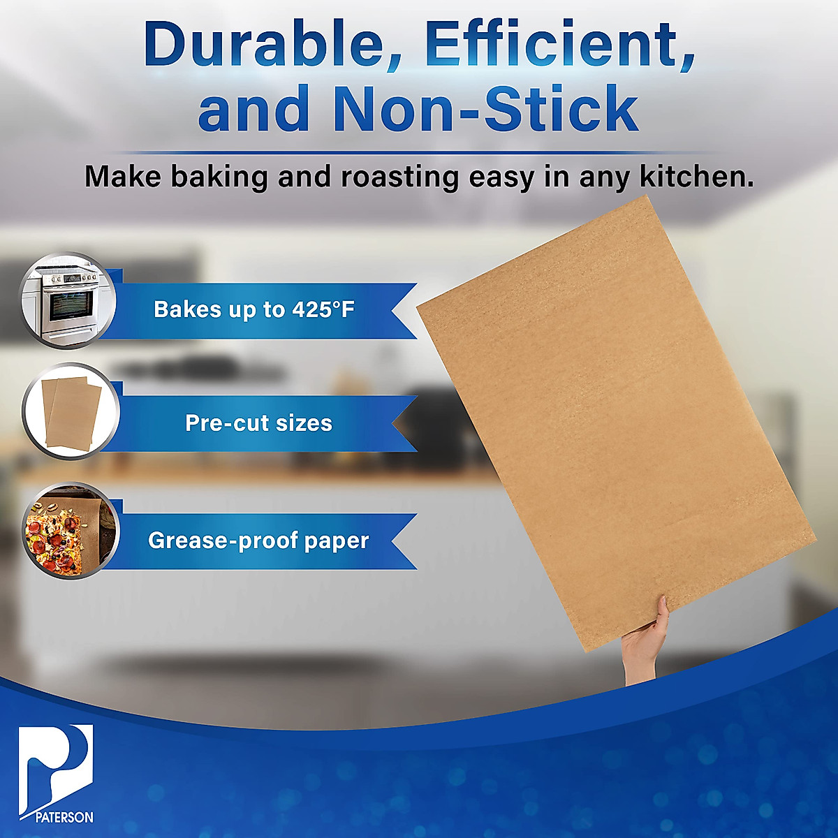 Paterson Paper 16" x 24" Full Size Unbleached Chromium-Free Reusable Baking Parchment Paper Sheets Commercial Bun/Sheet Pan Liners - 1000/Case - 425F - Non-Stick/Grease-Resistant