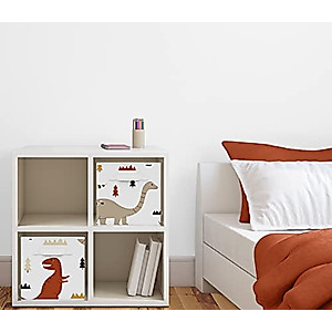 Sweet Jojo Designs Mod Dino Foldable Fabric Storage Cube Bins Boxes Organizer Toys Kids Baby Children - Set of 2 - Orange Tan Rust Taupe Mustard Yellow Beige Brown Black Modern Dinosaur Boho Dinosaurs