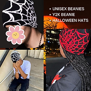 CORIRESHA Women Men y2k Beanie Spider Web Knit Hats Warm Soft Goth Winter Caps White Blue