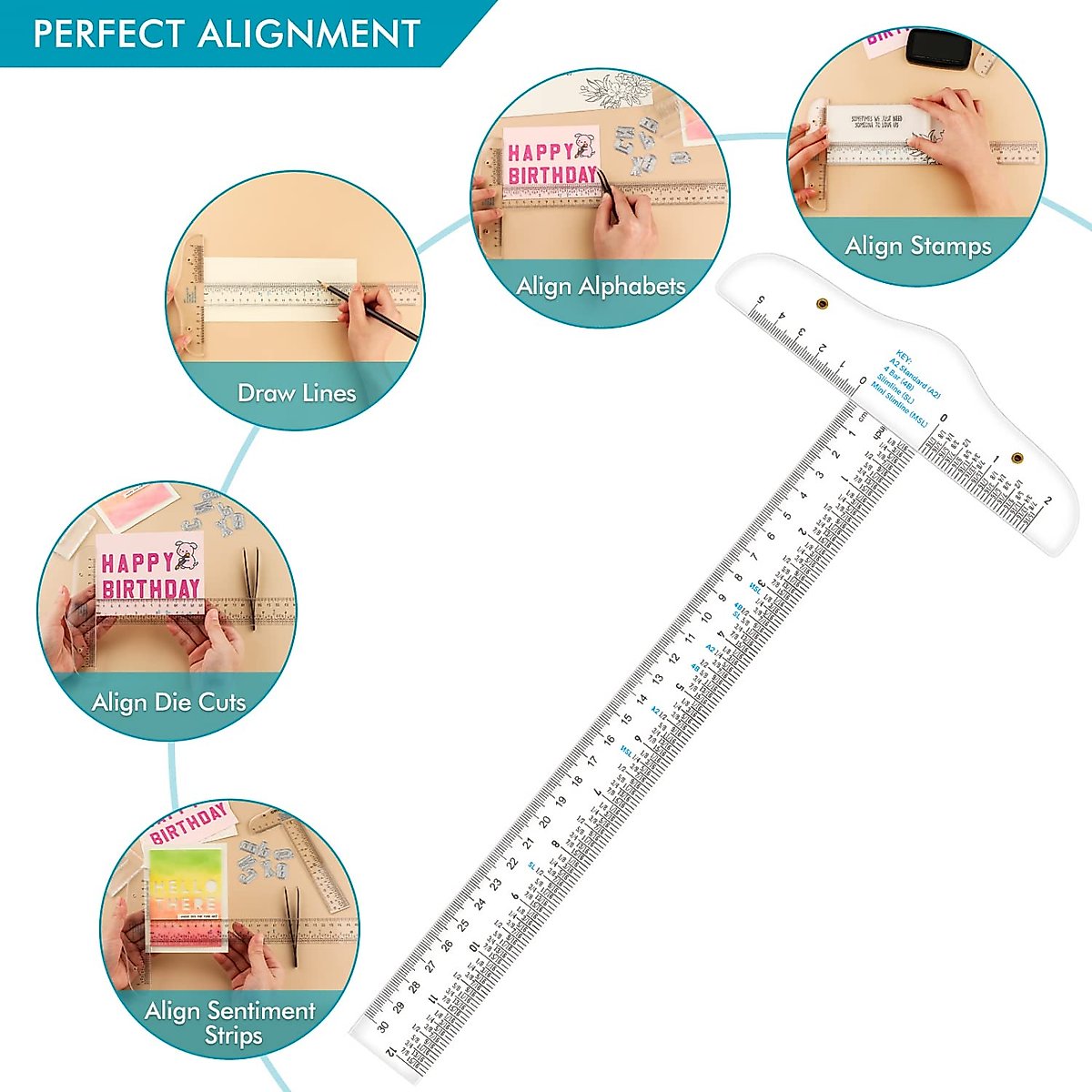 12 Inches/30cm Acrylic Clear T-Square Ruler, Inches and Metric, T Square Ruler, Transparent, T Ruler, for Crafting Drafting and General Layout Work Art Framing & Drafting Scrapbooking Crafting