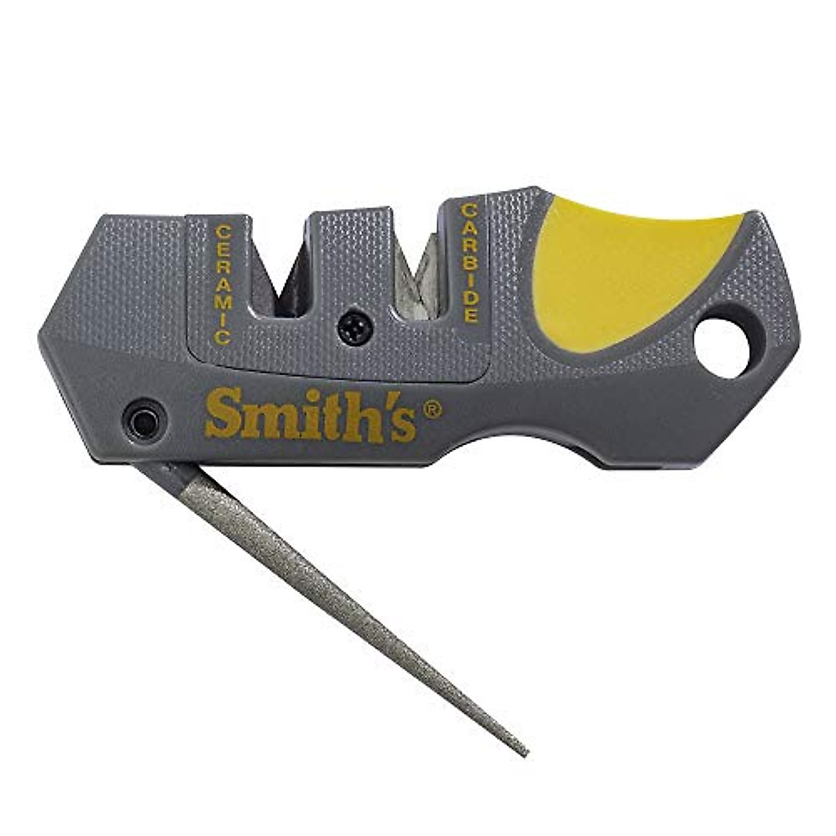 Smith’s 50918 Pocket Pal Knife Sharpener - Preset Carbide & Ceramic Stone - Fold-Out Diamond Coated Rod - Outdoor Knife & Hook Sharpener - Handheld, Compact, Lightweight - Ergonomic Grip Multitool