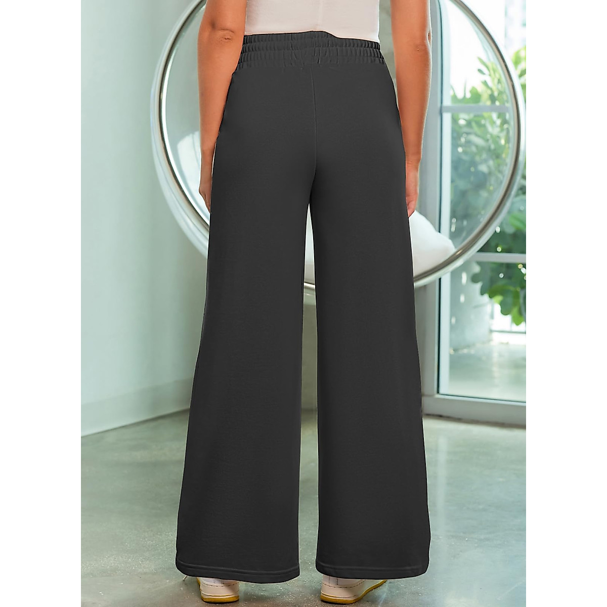 EVALESS Wide Leg Pants for Women Fall Fashion Elastic Waist Pants Casual Lounge Sweatpants Women Baggy Sweat Pants for Women Long Yoga Pants Blak XX-Large Black