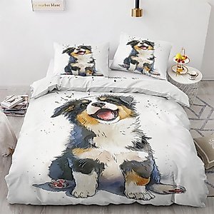 QpaZynthy Australian Shepherd Bedding Twin Size, Cartoon Dog Duvet Cover Set 3 Pieces, Puppy Duvet Cover and 2 Pillow Shams, Soft Microfiber Comforter Cover with Zipper Closure