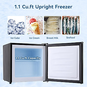 BANGSON Upright Freezer,1.1Cu.ft Mini Freezer with Removable Shelf, Single Door Compact Mini Freezer, Small freezer for Home/Dorms/Apartment/Office (Black)
