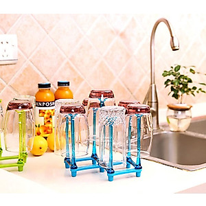 DD-life 3 Pcs Drying Holder Retractable Cup Drying Rack Drinking Glass Holder Stand Plastic Bag Dryer and Mug Tree Cup Stand Tray Holder (1Blue，1Green，1Purple