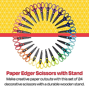 School Smart Paper Edger Scissors, 6-1/2 x 2-1/2 Inches, Assorted Colors, Set of 24