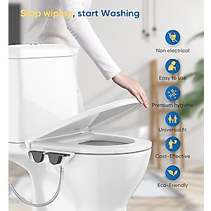 Ultra-Slim 3-in1 Bidet, Self-Cleaning, Posterior&Feminine Wash-(Retractable Dual Nozzles), Non-Electric Bidet Attachment for Toilet Seat, Adjustable Fresh Cold Water Pressure, Stainless Steel Inlet