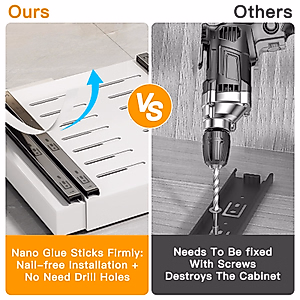 2 Packs Pull Out Cabinet Organizer, Expandable(12.4"-20.4") Drawer Organizer, Pull out Drawers Fixed with Adhesive Nano Film, Slide out Cabinet Organizer Drawer Storage for Kitchen, Pantry, Bathroom