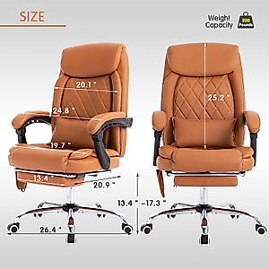 BOWTHY Executive Massage Office Chair with Heated,45°Reclining Ergonomic Chairs with Footrest,High Back Computer Desk Chairs with Wheels,Diamond-Stitched Cushion Brown Leather Office Chair