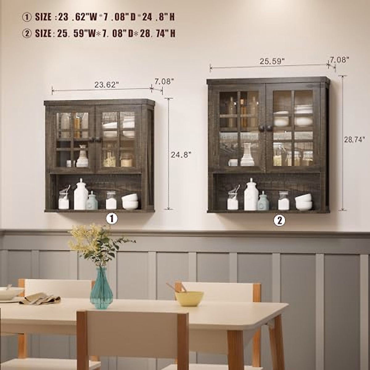 FREDEES Bathroom Cabinet Wall Mount, Over The Toilet Storage Cabinet for Towel Bar, Farmhouse Medicine Cabinet Organizer with Doors and Shelves for Kitchen, Living Room, 26" W x 29" H, Antique Brown