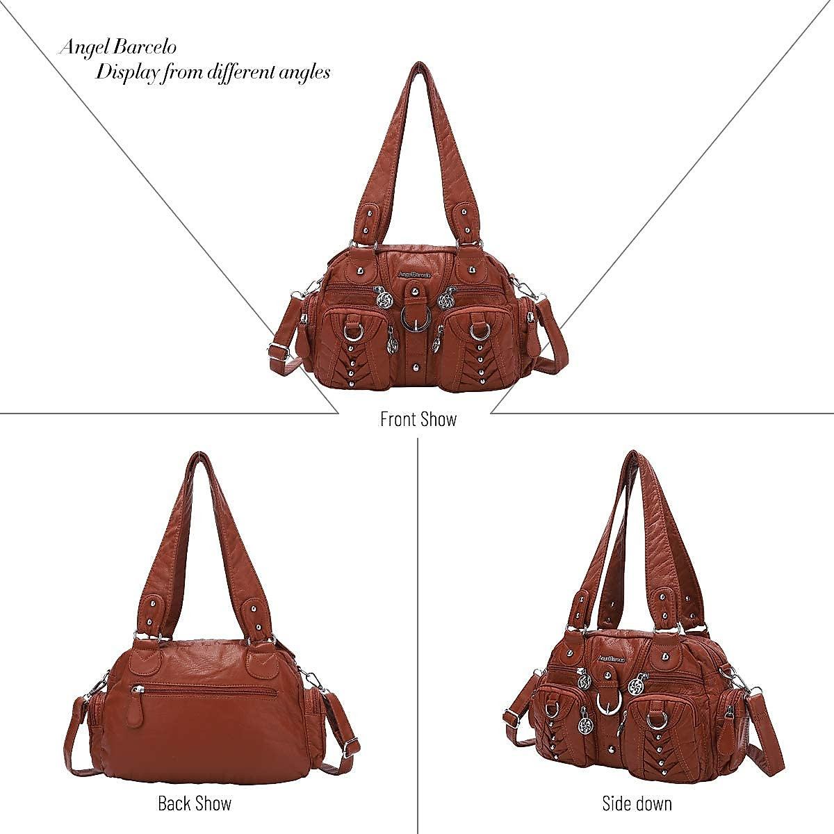 Angel Barcelo Purses and Handbags Women Tote Shoulder Bag Top Handle Satchel Hobo Bags Fashion Washed Leather Purse Brown