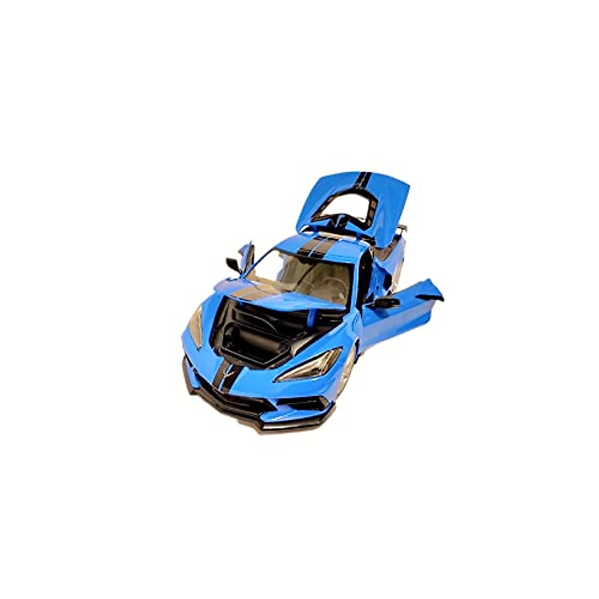 Maisto Diecast Cars 2020 Chevy Corvette Stingray C8 Coupe with High Wing Blue with Black Stripes 118 Diecast Model Car31455