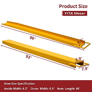 YITAMOTOR Pallet Fork Extension 96 Inch Length 6.5 Inch Width, Heavy Duty Steel Pallet Extensions for Forklift Truck, Yellow