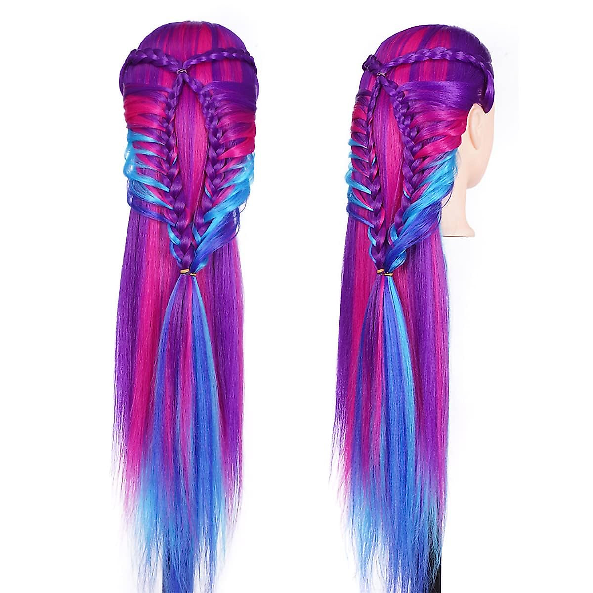 Training Head 26"-28'' Mannequin Head Hair Styling Manikin Cosmetology Doll Head Synthetic Fiber Hair Hairdressing Training Model Free Clamp Exquisite Gifts (Purple Four Colors)