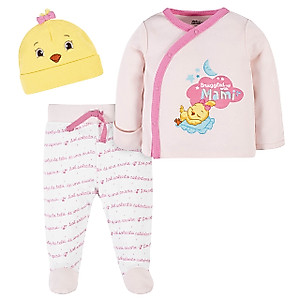 Canticos Unisex-Baby girls 3-piece Take-me-home Shirt, Footed Pant, Cap and Toddler Layette Set, Pink, 0-3 Months US