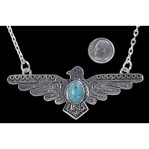ViciBeads Necklace, Big and Bold 3"+ Southwestern Thunderbird with Turquoise Magnesite Antique Silver Colored (Not tarnished) Pendant with Chain 23"+GIFT BAG