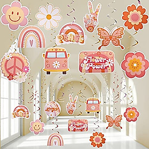 36 Pcs Two Groovy Hippie Boho Party Swirls Decor Party Hanging Swirl Decorations Groovy Retro Rainbow Daisy Flower Birthday Decor for Kids Adults Two Groovy Themed Birthday Baby Shower Mardi Gras